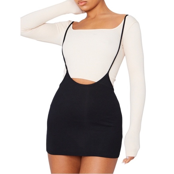 PrettyLittleThing | Skirts | Plt Ribbed Dungaree Straps Mini Skirt ...